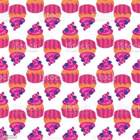 흰색 바탕에 컵 케이크와 함께 달콤한 완벽 한 패턴입니다 디자인을 위한 제과 배경 막입니다 벡터 일러스트입니다 달콤한 음식에 대한 스톡 벡터 아트 및 기타 이미지 Istock
