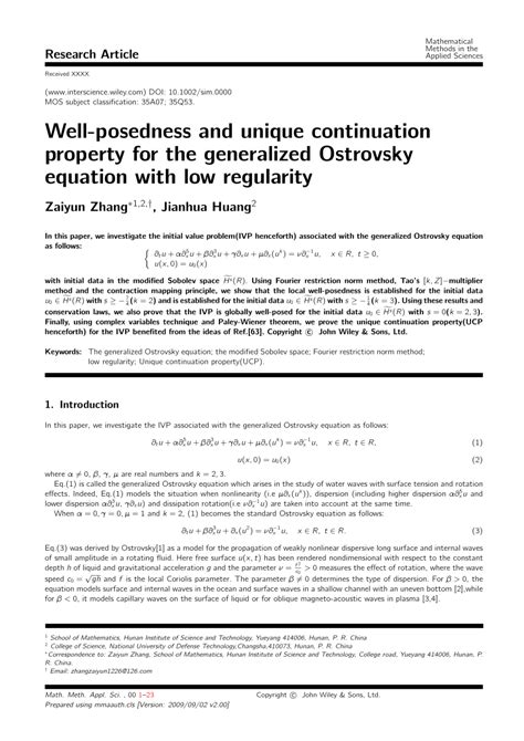 Pdf Well Posedness And Unique Continuation Property For The Generalized Ostrovsky Equation