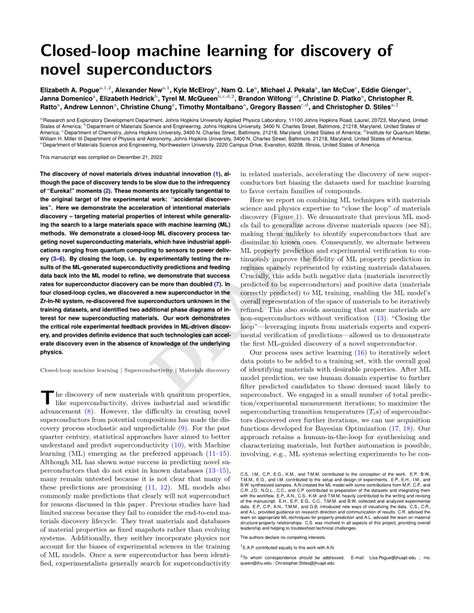 Pdf Closed Loop Machine Learning For Discovery Of Novel Superconductors