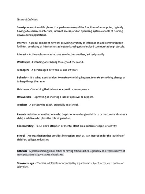 Terms Of Definiton Pdf Learning Internet