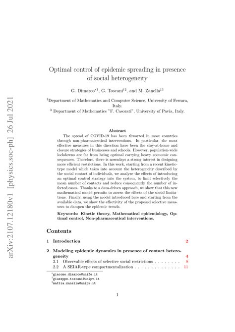 Pdf Optimal Control Of Epidemic Spreading In Presence Of Social