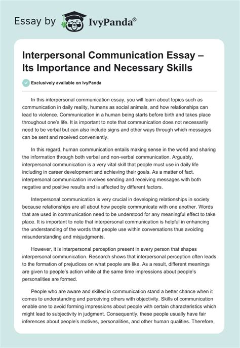 Interpersonal Communication Essay Importance And Skills 1126 Words Essay Example