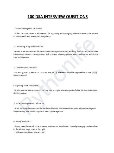 100 Dsa Interview Questions Pdf