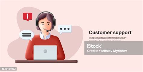 온라인 지원 센터의 3d 렌더링 일러스트레이션 배너는 거품과 노트북이 있는 헤드셋을 착용한 사람 Difital 배너 3차원 형태에 대한 스톡 벡터 아트 및 기타 이미지