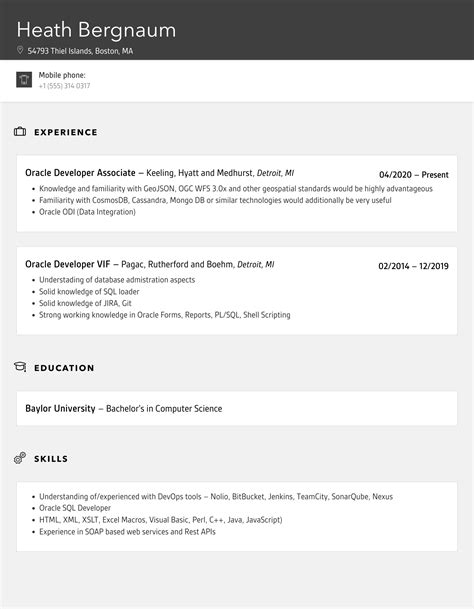 Oracle Developer Resume Samples Velvet Jobs