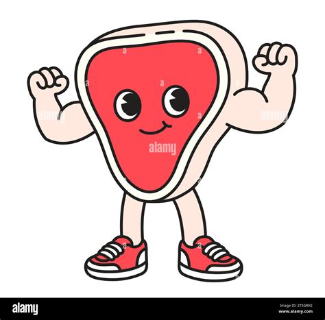 Cartoon Steak Character Flexing Muscles Funny Fitness And Bodybuilding
