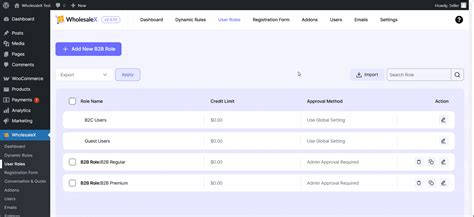 User Roles Import Export Wholesalex