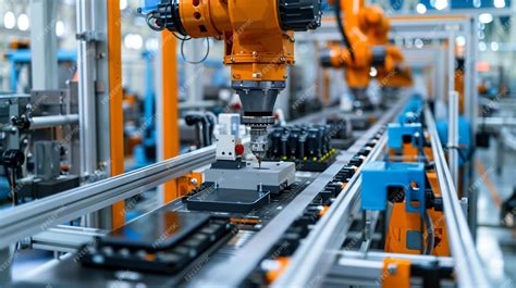 Modern Automated Factory With Robotic Arms On Assembly Line Premium Ai Generated Image