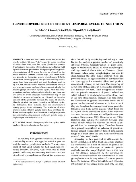 Pdf Genetic Divergence Of Different Temporal Cycles Of Selection
