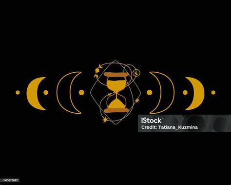 달 마법의 상징 트리플 달 일러스트레이션 모래 시계 행성 달 별 장식 그래픽 요소 격리 귀여운 아이 요술 기호 점성술 연금술 보호 및 마법 기호 벡터 디자인 3가지 개체에