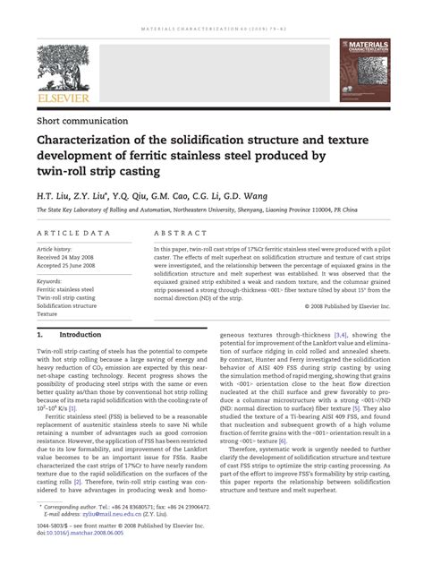 Pdf Characterization Of The Solidification Structure And Texture
