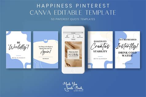 Happiness Pinterest Canva Editable Template Quote Template