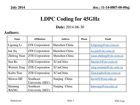 Ppt Ldpc Coding For 45ghz Powerpoint Presentation Free Download Id