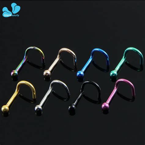 인도 스타일 S 모양 로즈 골드 컬러 코 스터드 후크 바 핀 코 링 바디 피어싱 쥬얼리 남성용 리얼 스틸 08x8mm 2 개body Piercing Jewelry