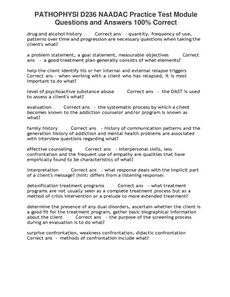 PATHOPHYSI D NAADAC Practice Test Module Questions And Answers Correct Exams Nursing