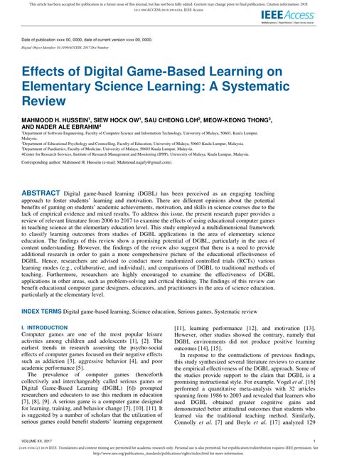 Pdf Effects Of Digital Game Based Learning On Elementary Science