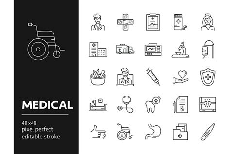 1px 스트로크 너비가 있는 48px 그리드의 의료 벡터 드로잉 아이콘 인포그래픽 모바일 및 웹 등 건강관리와 의술에 대한 스톡 벡터 아트 및 기타 이미지 Istock