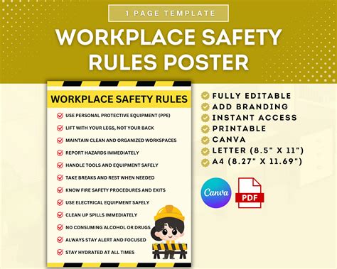 Workplace Safety Rules Poster Printable Workplace Safety Guidelines