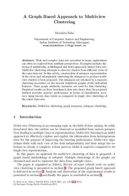 Pdf A Graph Based Approach To Multiview Clustering