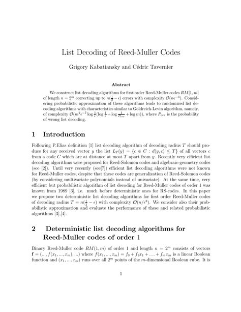 Pdf List Decoding Of Reed Muller Codes