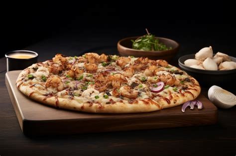 Seafood Pizza With Shrimp Squid Shellfish Premium Ai Generated Image