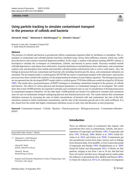 Pdf Using Particle Tracking To Simulate Contaminant Transport In The Presence Of Colloids And