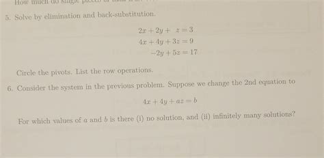 Solved 5 Solve By Elimination And Back Substitution
