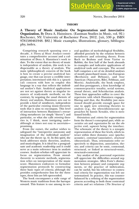 A Theory Of Music Analysis On Segmentation And Associative Organization By Dora A Hanninen