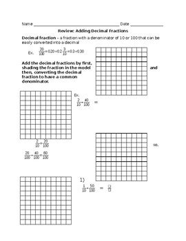 Adding Decimal Fractions With Models By Teaching With Miss Hart TpT