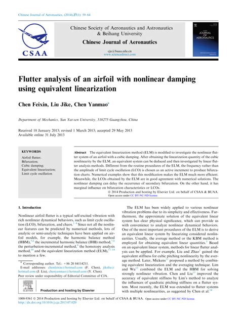 Pdf Flutter Analysis Of An Airfoil With Nonlinear Damping Using