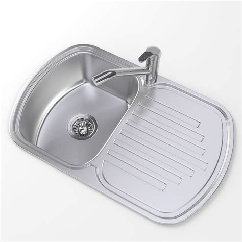 재 스퍼 수도꼭지와 작은 주방 금속 싱크 3d 모델 19 Max Obj Free3d