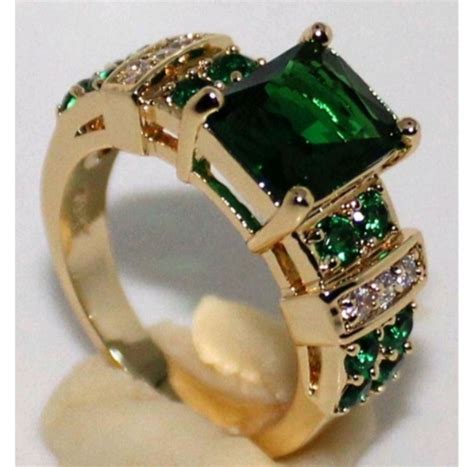 Anel De Esmeralda Natural Folheado A Ouro 18k Tamanho 15