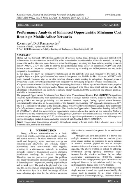 Pdf Performance Analysis Of Enhanced Opportunistic Minimum Cost Routingin Mobile Adhoc Networks