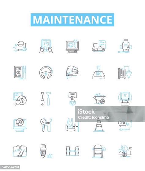 유지 관리 벡터 라인 아이콘이 설정되었습니다 수리 유지 서비스 조정 복원 정밀 검사 점검 그림 개요 개념 기호 및 기호 엔진오일교환에 대한 스톡 벡터 아트 및 기타 이미지