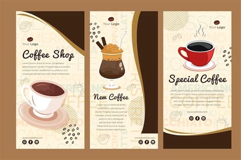 커피 숍을위한 Instagram 이야기 모음 프리미엄 벡터