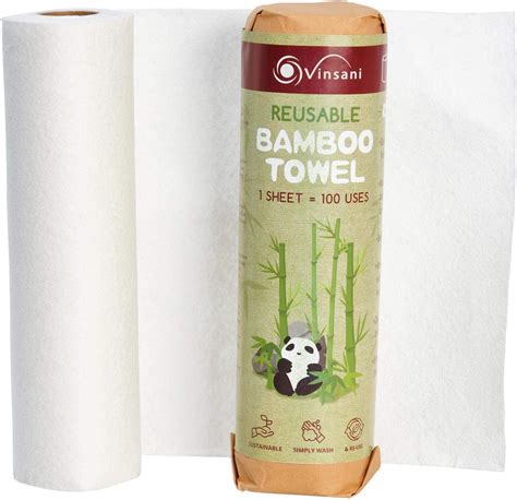 Vinsani Reusable Bamboo 2 Ply Kitchen Towels Rolls 20 Sheets Of Super