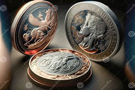 several coins of different types on a table ai generative stock