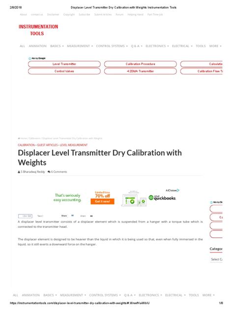 Displacer Level Transmitter Dry Calibration With Weights Instrumentation Tools Pdf Density