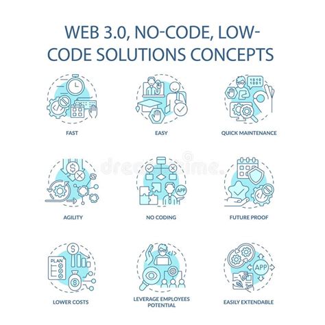 Web 3 0 Turquoise Concept Icons Set Stock Vector Illustration Of Icon