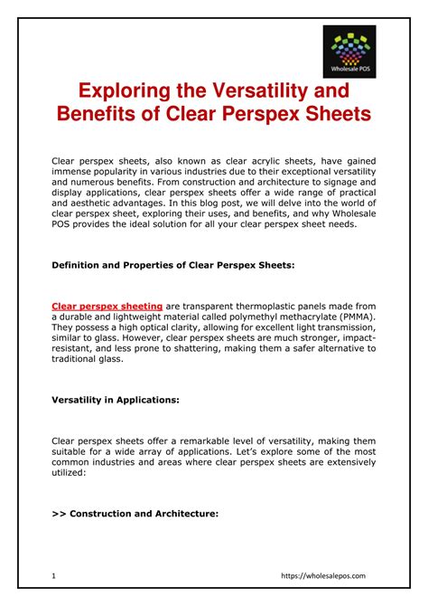 Ppt Exploring The Versatility And Benefits Of Clear Perspex Sheets
