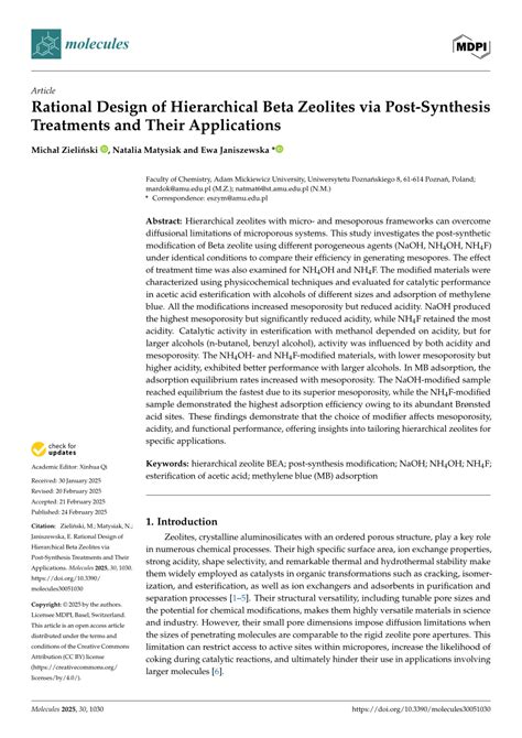 Pdf Rational Design Of Hierarchical Beta Zeolites Via Post Synthesis