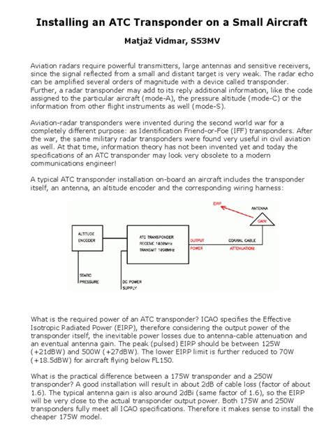 Installing An Atc Transponder On Small Aircraft Matjaz Vidmar Pdf
