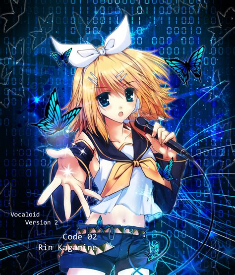 Roozaku Kagamine Rin Vocaloid Commentary Highres 1girl Binary Blonde Hair Blue Butterfly
