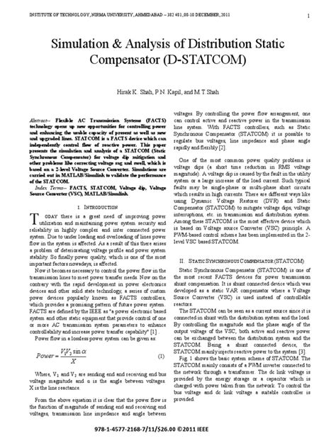 Simulation And Analysis Of Distribution Static Compensator D Statcom