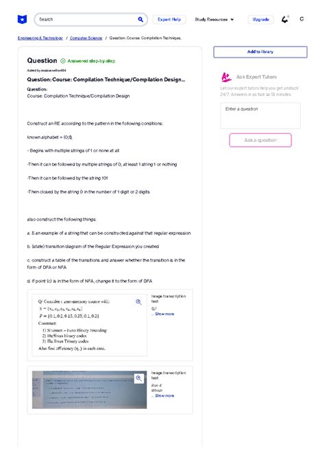 Solved Question Course Compilation Technique Compilation Design