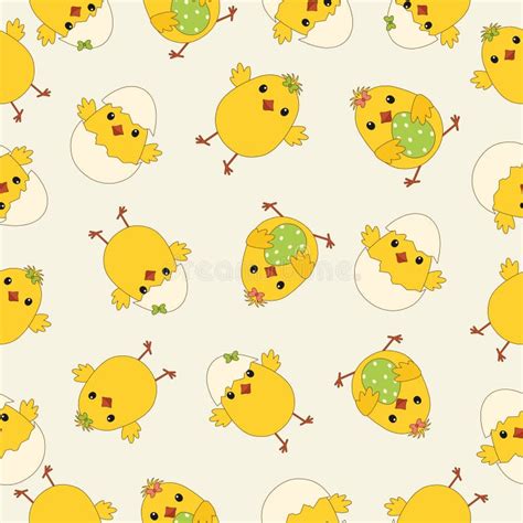 Easter Seamless Pattern Cute Yellow Easter Chickens Vector