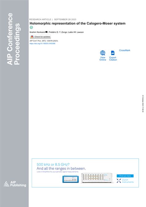 Pdf Holomorphic Representation Of The Calogero Moser System
