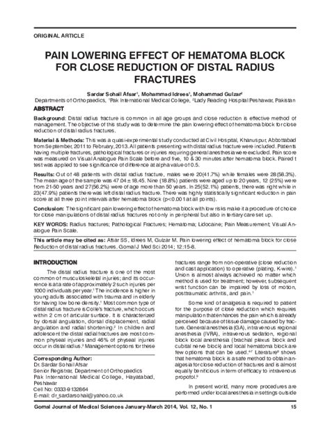 Pdf Pain Lowering Effect Of Hematoma Block For Close Reduction Of