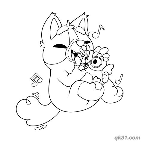 Bluey Dancing With Chattermax Coloring Page Free With Music Notes