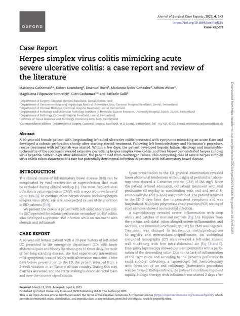 Pdf Herpes Simplex Virus Colitis Mimicking Acute Severe Ulcerative